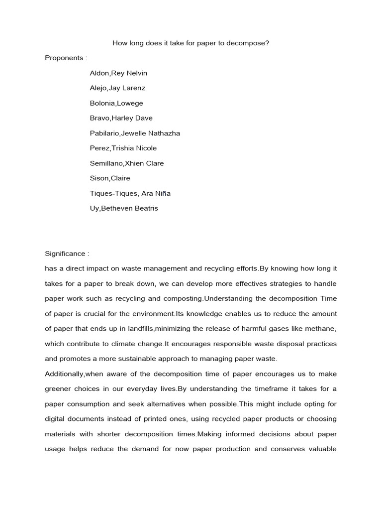 How Long Does It Takes For A Paper To Decompose 2 | PDF | Paper | Pulp ...