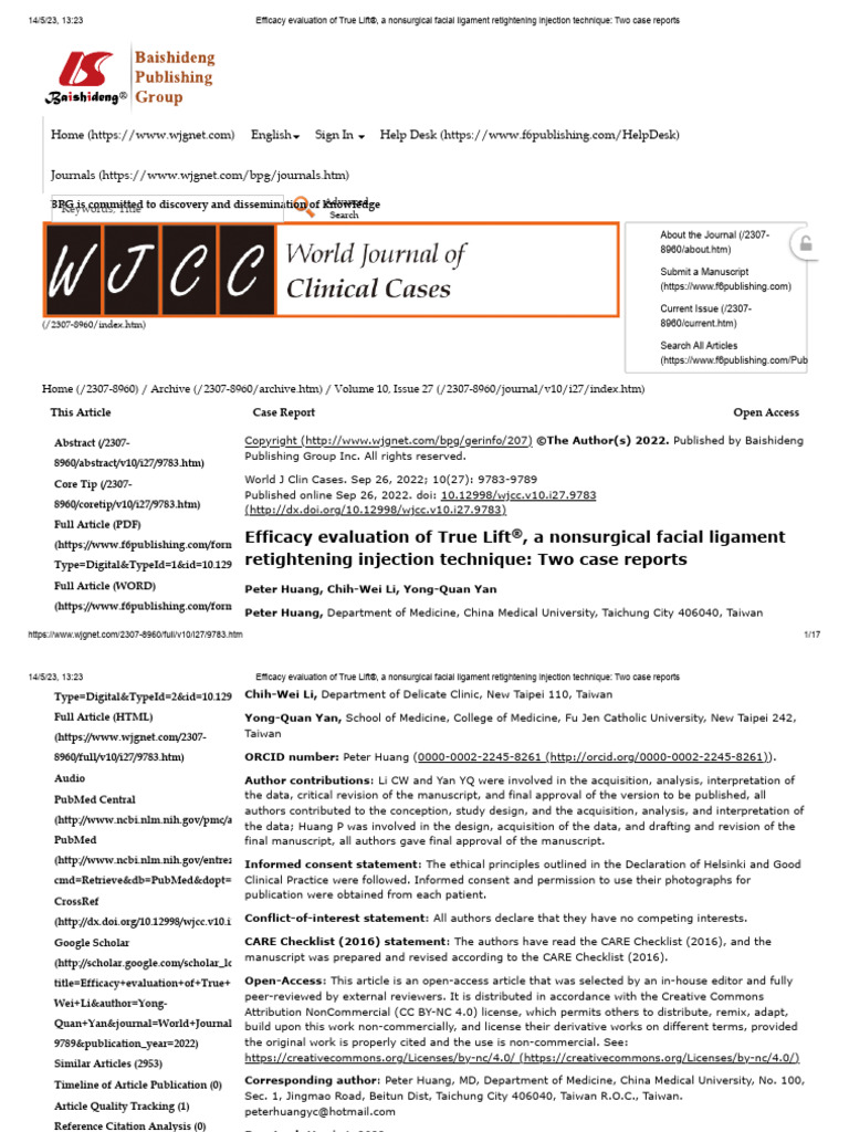 Efficacy evaluation of True Lift®, a nonsurgical facial ligament ...