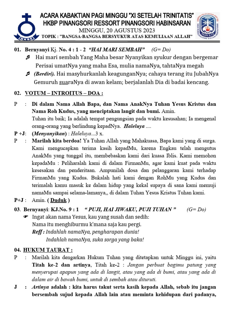 Acara Minggu BHS Indonesia | PDF