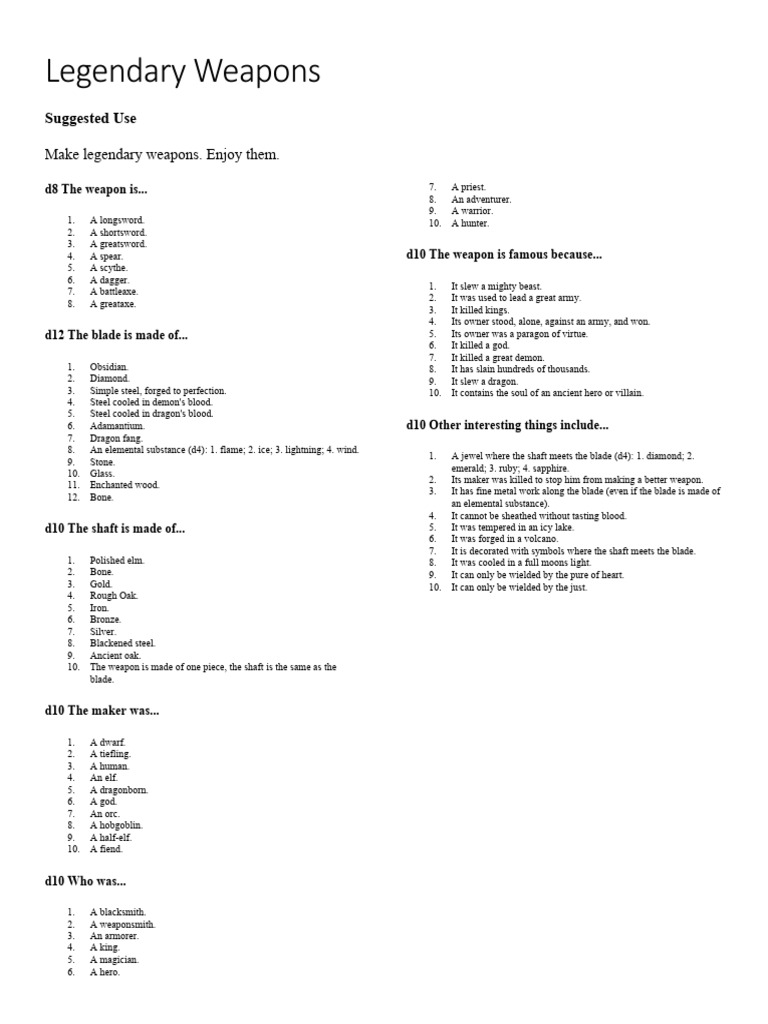 Legendary Weapons | PDF