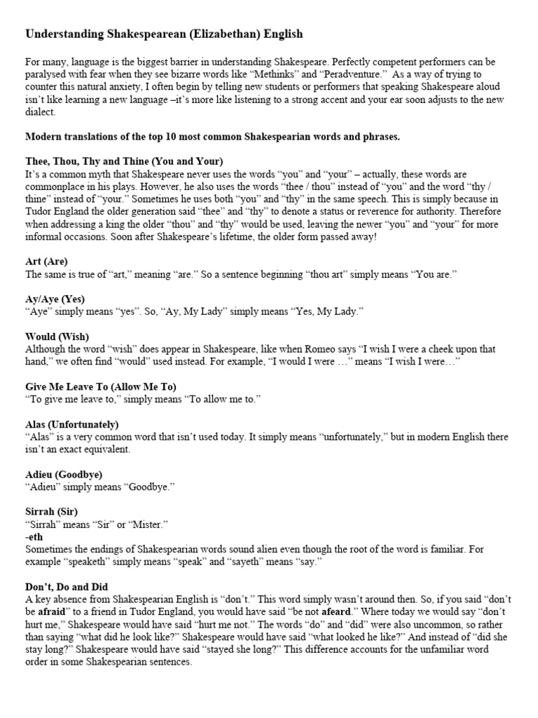 How To Understand Shakespeare Words | PDF | Thou | Linguistics