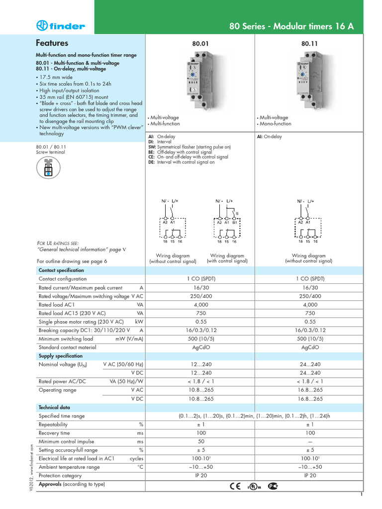 Finder 80 91 0 240 0000 16a Monofunction Modular Timer SPDT Co 400vac Ip20 80 91 0 240 0000 Hoja ...