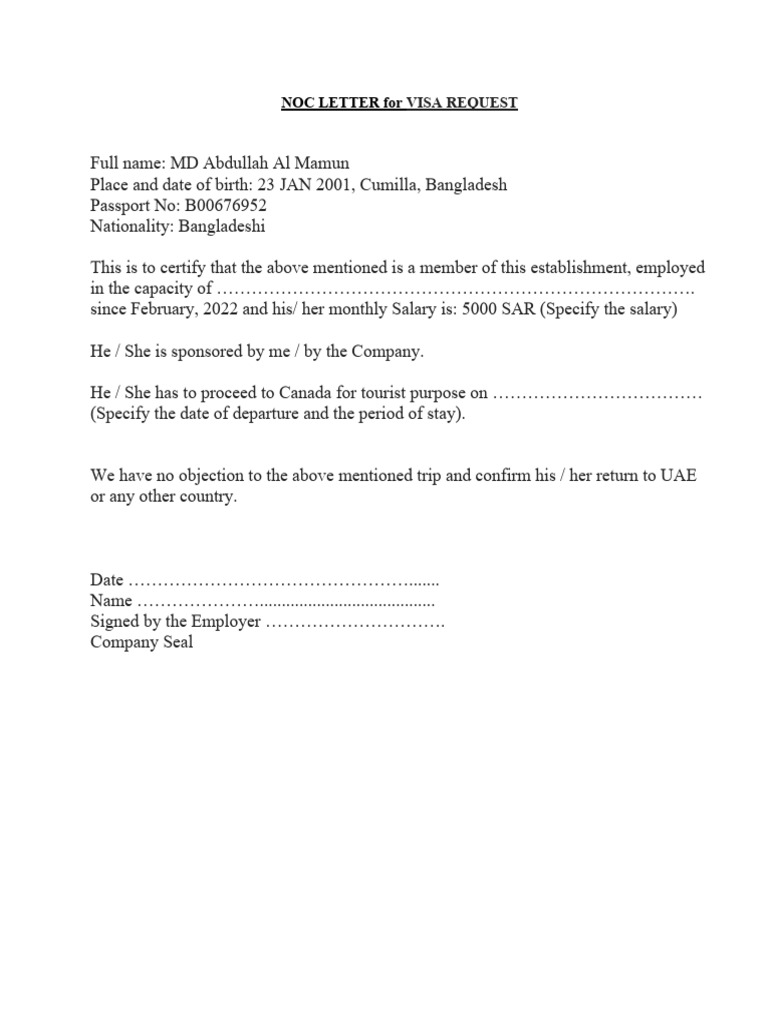 Format of Noc Letter | PDF
