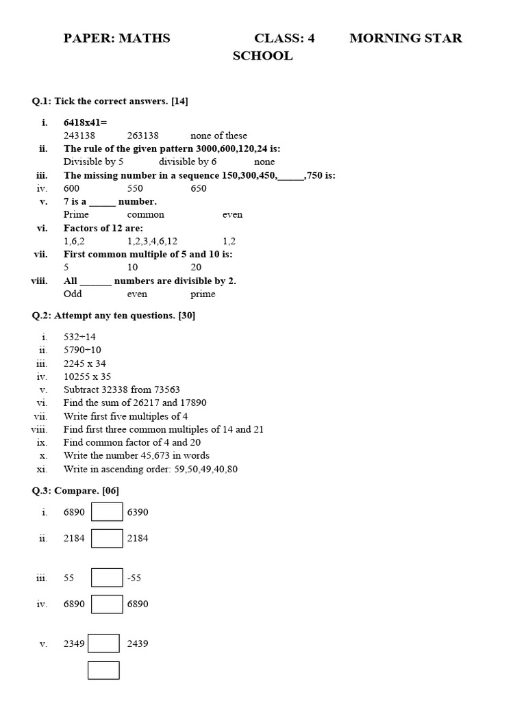 Grade 4 Maths Practice Questions | PDF