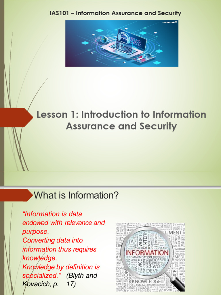Lesson 1 - Introduction To IAS | PDF | Information Security | Computer ...