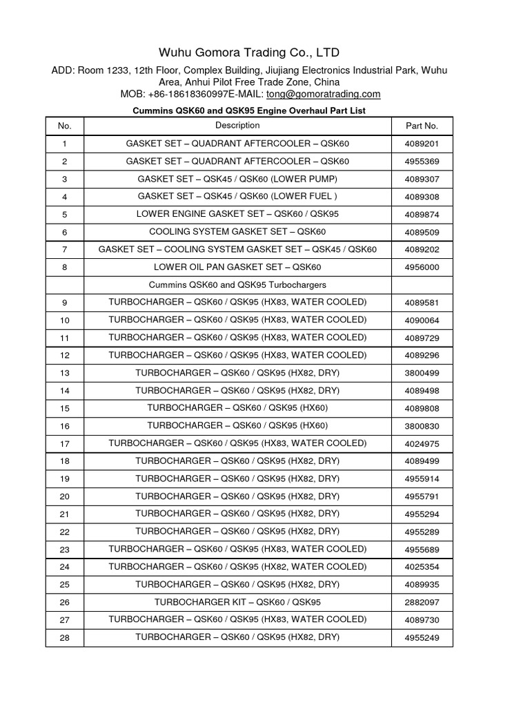 Cummins QSK60 and QSK95 Engine Overhaul Parts | PDF | Belt (Mechanical ...
