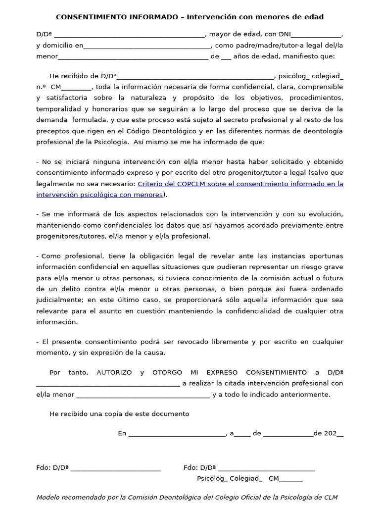 Modelo Consentimiento MENORES DE EDAD 02 | Descargar gratis PDF ...