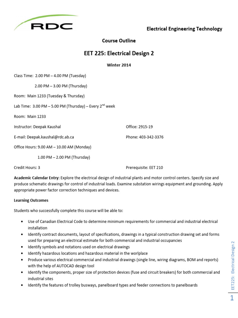 EET 225 Course Outline | PDF | Electrical Wiring | Fuse (Electrical)