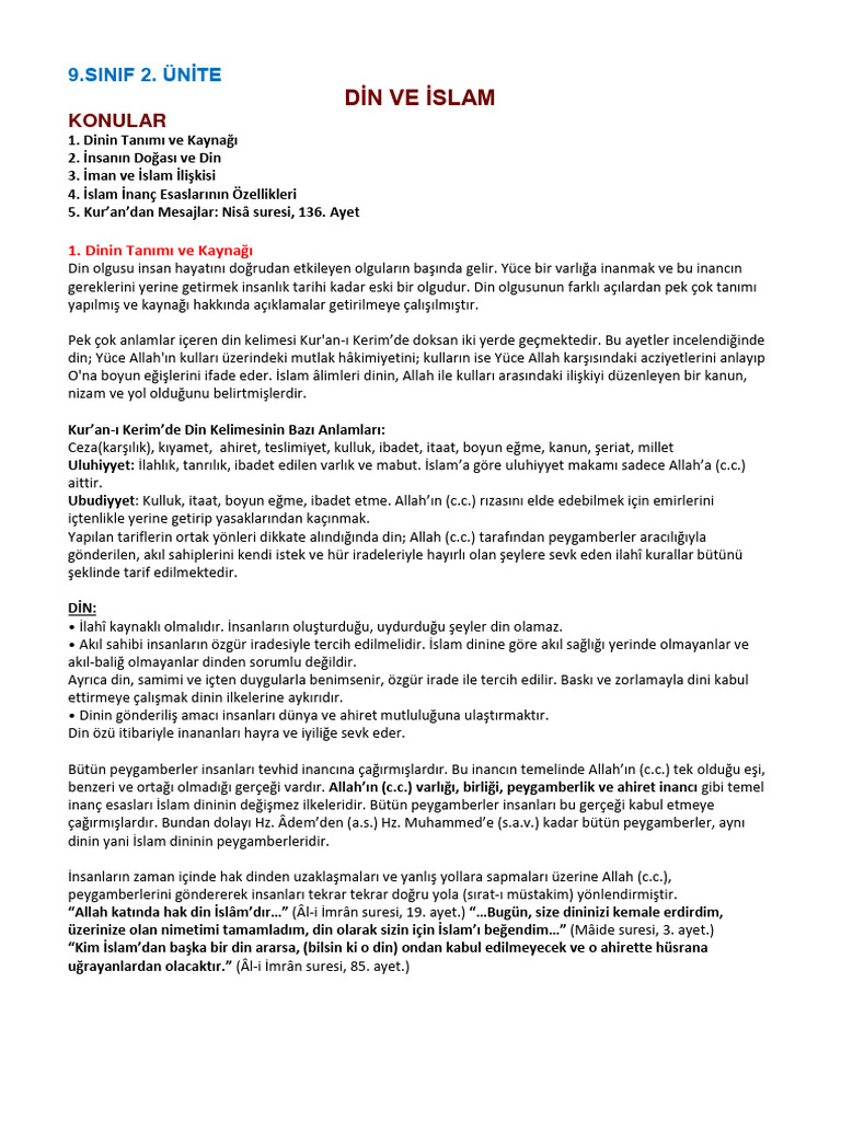 Dkab 9-Ii - Üni̇te Özeti̇ | PDF