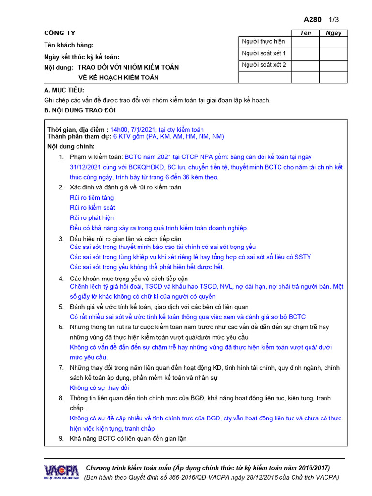 A280-Trao-doi-voi-nhom-kiem-toan-ve-ke-hoach-kiem-toan | PDF