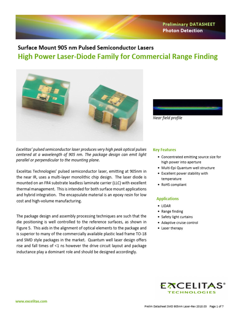 SMD 905 nm Pulsed Laser Diode Datasheet | PDF | Laser | Laser Diode