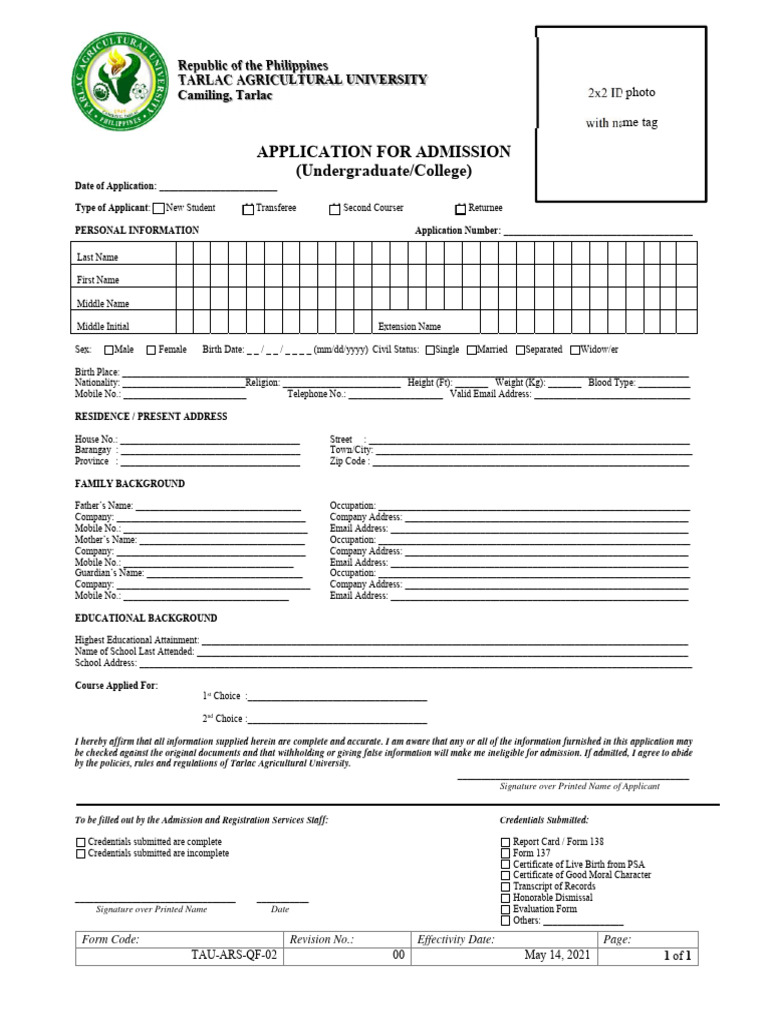 TAU Application Form | PDF | Government And Personhood