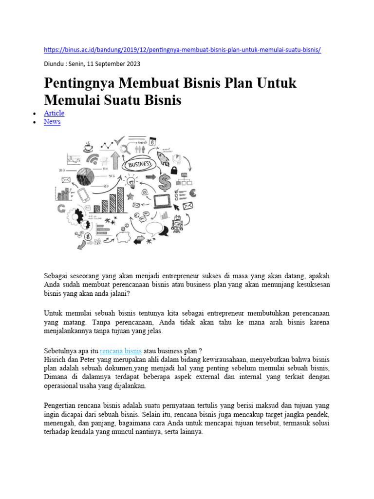 Pentingnya Membuat Business Plan Utk Memulai Usaha Download | PDF