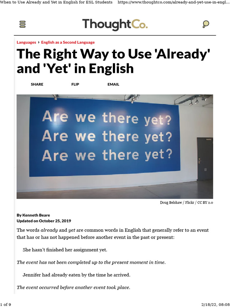 When To Use Already and Yet in English For ESL Students | Download Free ...