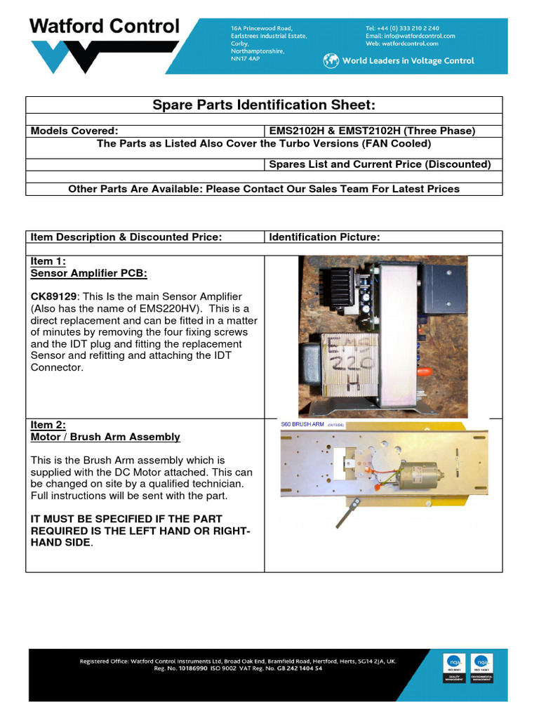 Spare Parts - Identification Sheet (EMST2102H--3P Models) Generic No ...