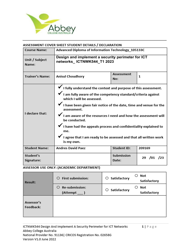 Andres - Paez - ICTNWK544 - Task 1-2-3 - Attempt 1 | PDF | Security | Computer Security