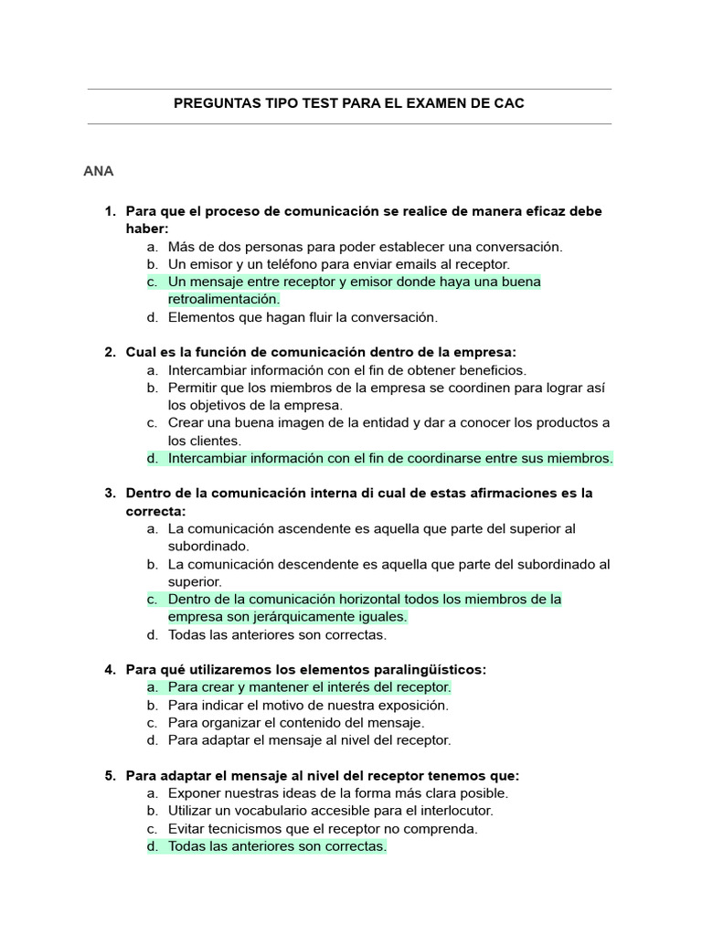 Preguntas para el Examen de CAC | PDF | Comunicación | Comunicación no ...
