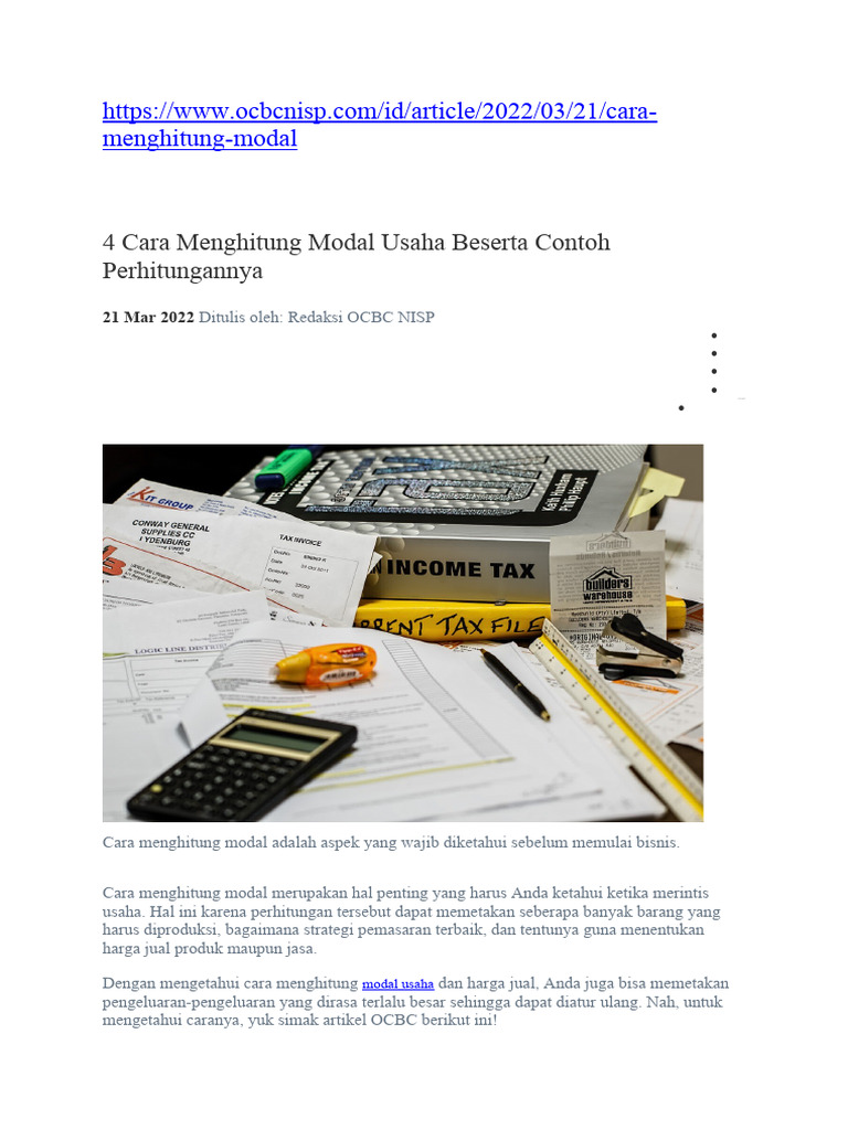 Materi Cara Menghitung Modal Usaha | PDF | Karier & Perkembangan | Bisnis