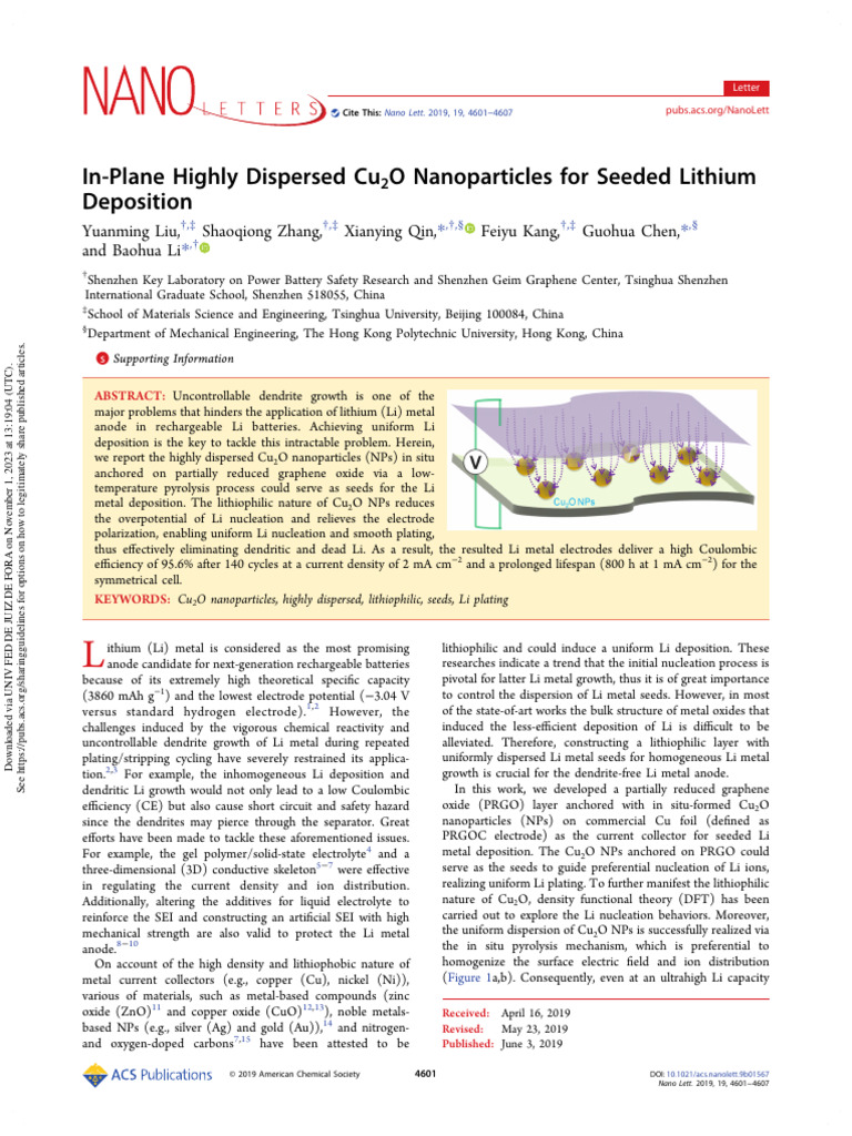 Liu Et Al 2019 in Plane Highly Dispersed Cu2o Nanoparticles For Seeded ...