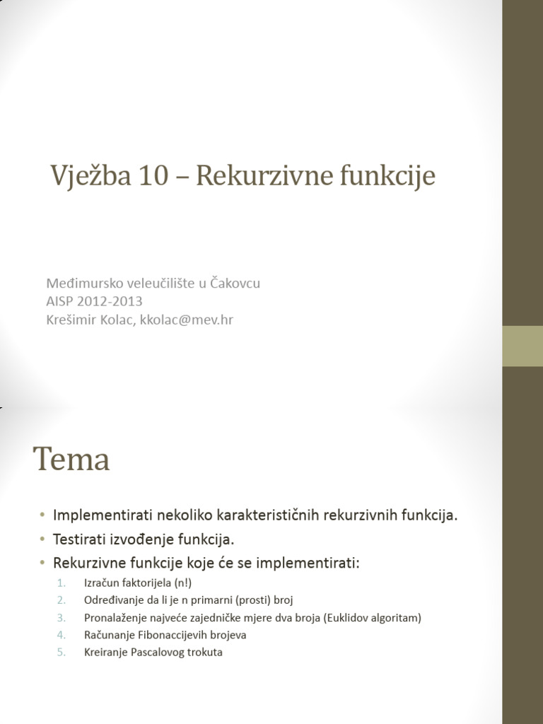 Vježba 10 Rekurzije | PDF