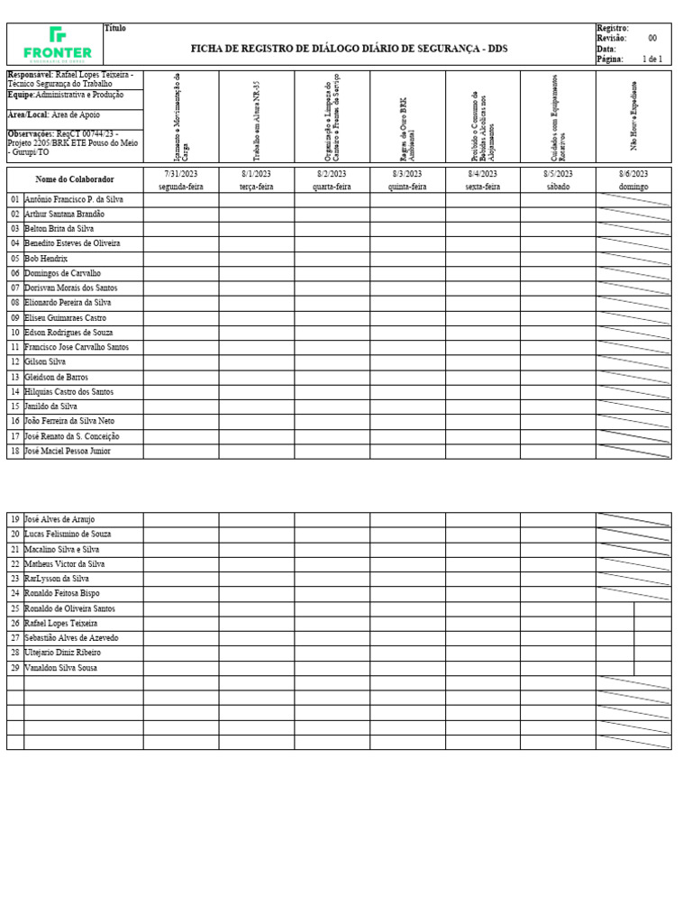 Ficha de Registro de DDS - ATUALIZADO | PDF | Brasil