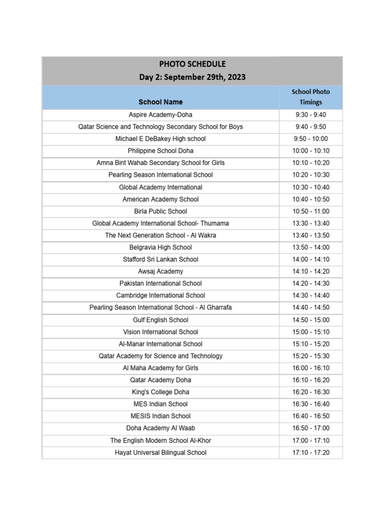 Fall MUN '23 Photo Schedule | PDF | Doha | Educational Institutions