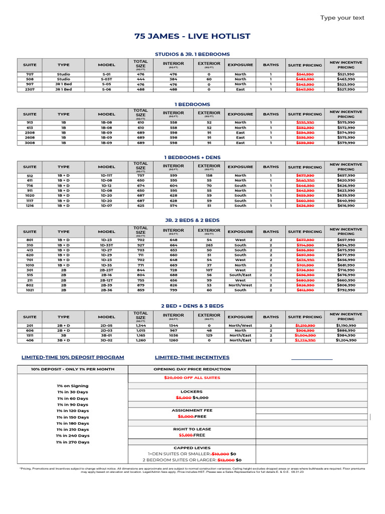 75 James - Hamilton Hotlist Pricelist | PDF