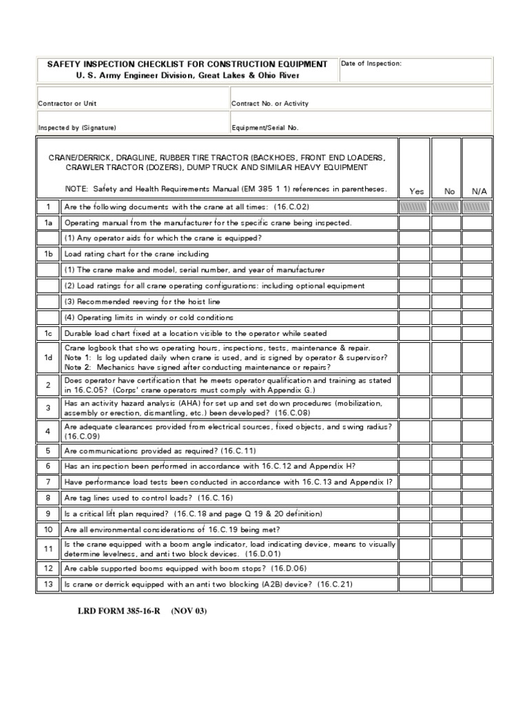 Construction Equipment Safety Checklist | PDF | Crane (Machine) | Tractor