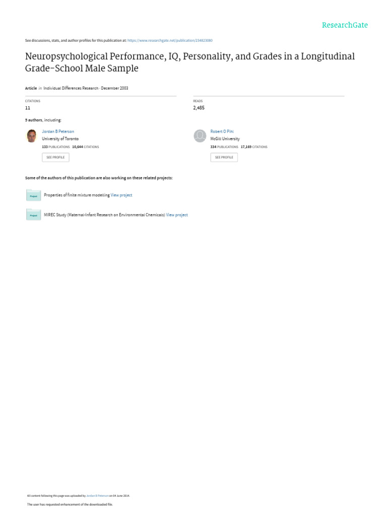 Neuropsychological Performance, IQ, Personality, and Grades in A ...