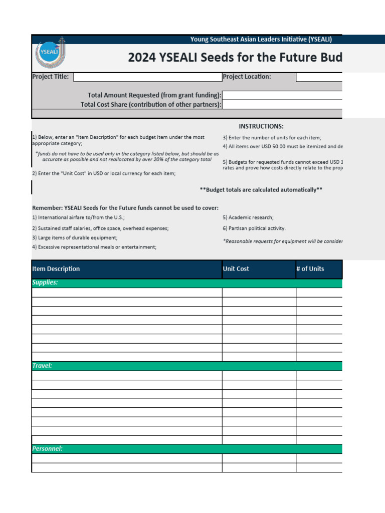 YSEALI Seeds Expense Form For Applicants | PDF | Money | International ...