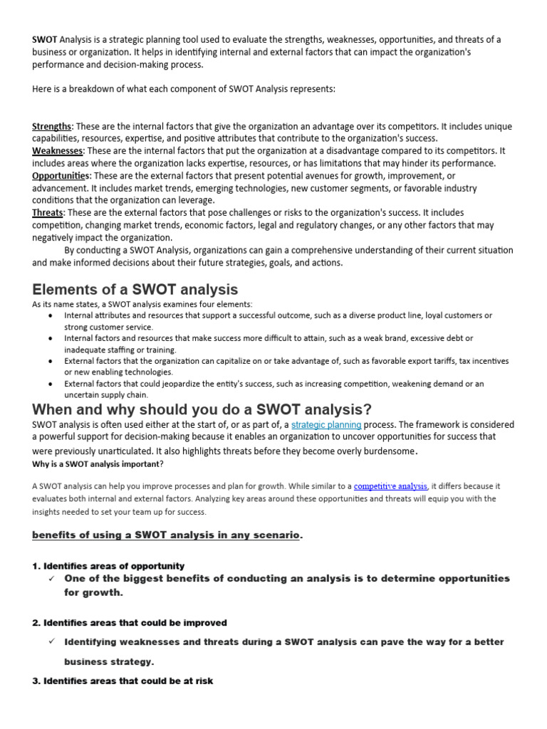 SWOT Analysis Is A Strategic Planning Tool Used To Evaluate The ...