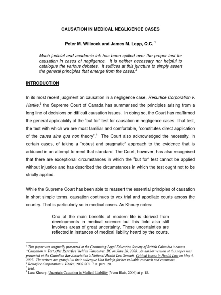 Causation in Medical Negligence Cases - Paper | PDF | Negligence ...
