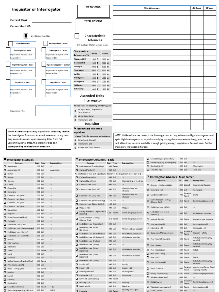 Advanced Dark Heresy - Character Sheet - Ascension - Inquisitor and ...