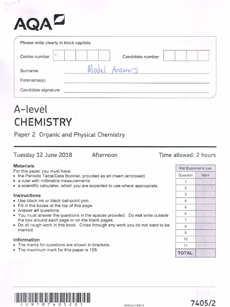 Alevel Chem Paper 2 - Model Answers 2018 | PDF