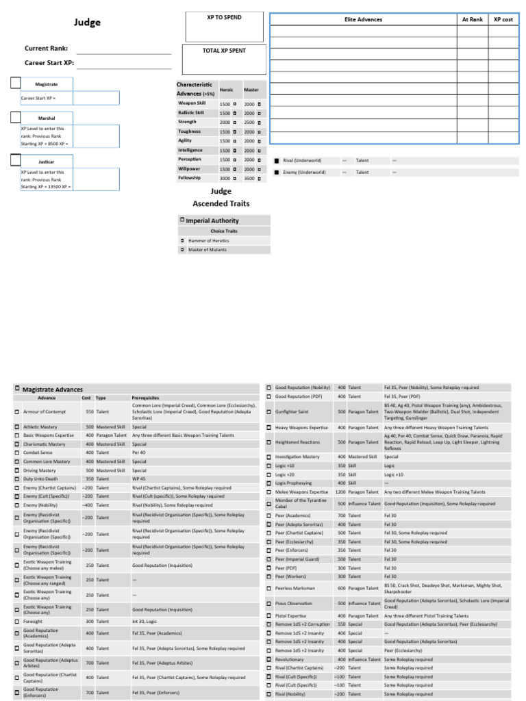 Advanced Dark Heresy - Character Sheet - Ascension - Judge - fillable | PDF
