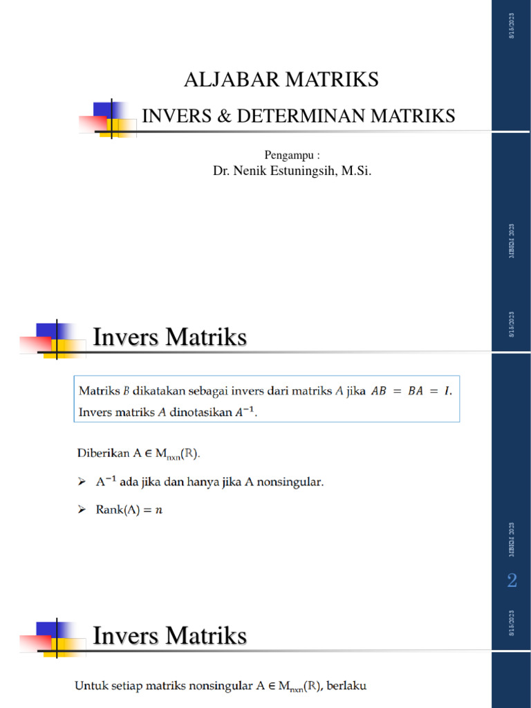 Invers Dan Determinan Matriks - Almat - 2023 | PDF