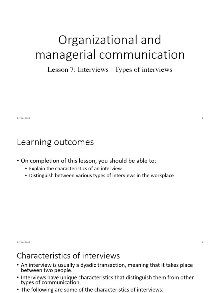 Lesson 7 - Interviews - Types of Interviews | PDF | Employment | Communication