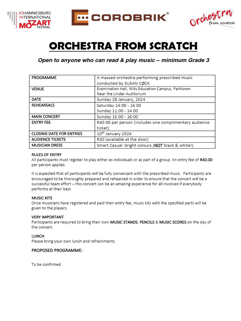 Johannesburg Orchestra Registration 2024 | PDF | Concert | Performing Arts