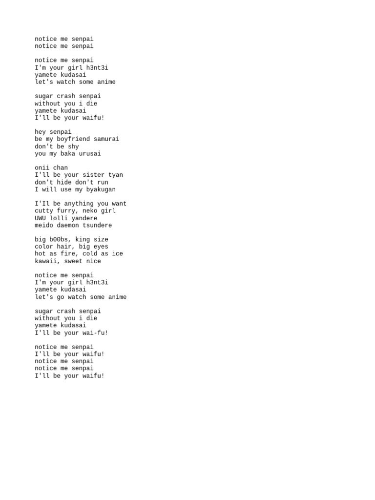 Notice Me Senpai LYRICS | PDF
