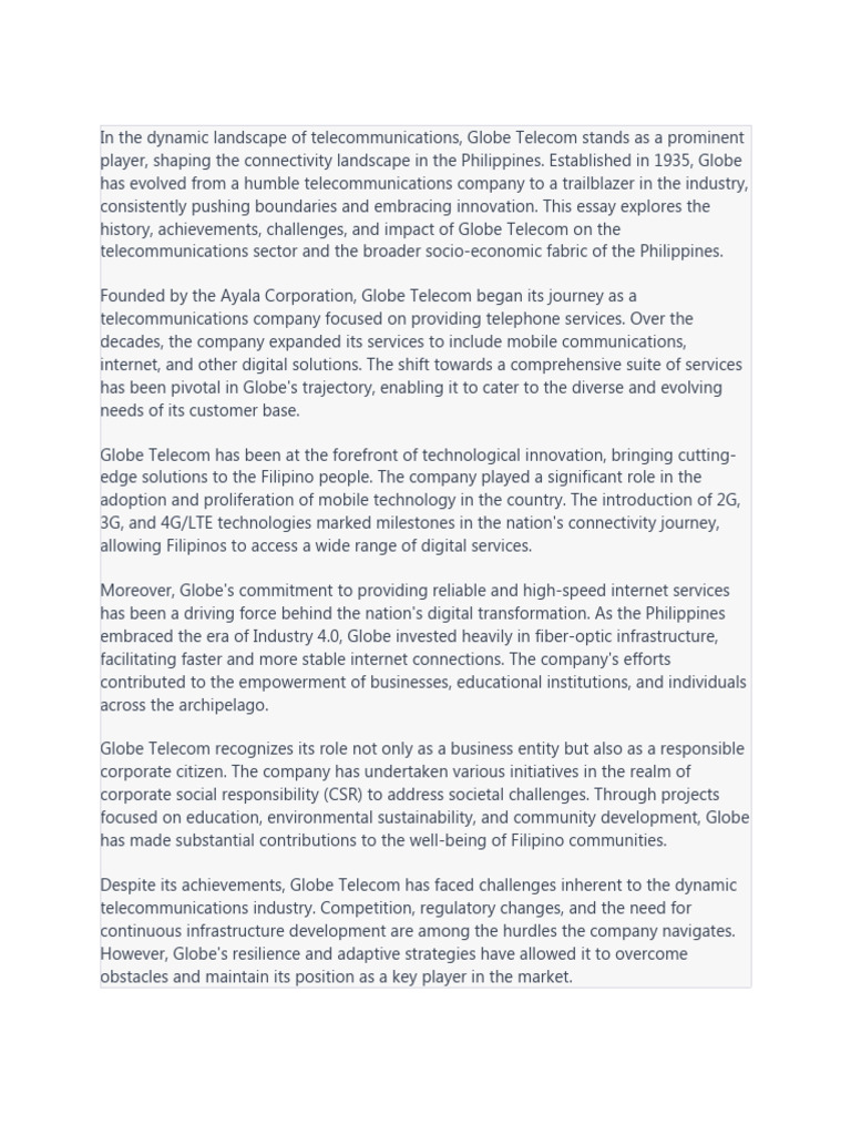 Globe Telecom Pioneering Connectivity and Innovation in The Philippines ...