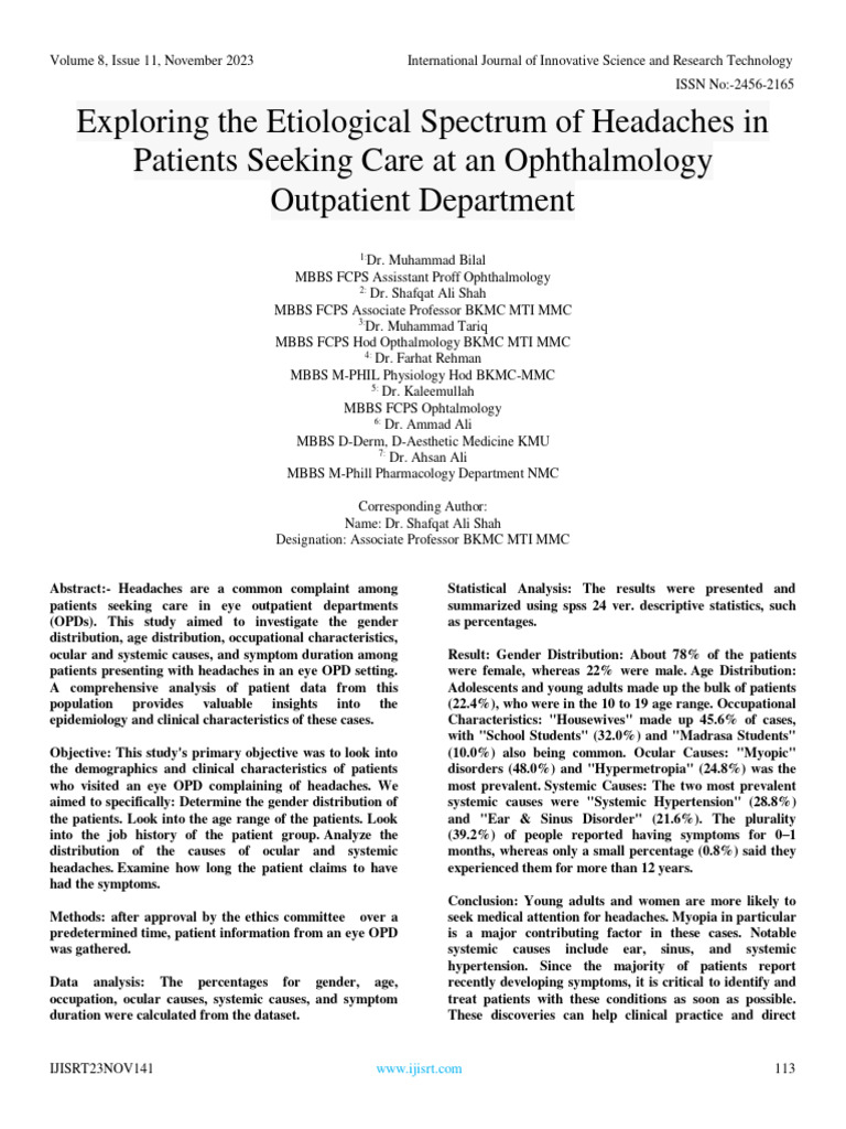 Exploring The Etiological Spectrum of Headaches in Patients Seeking ...