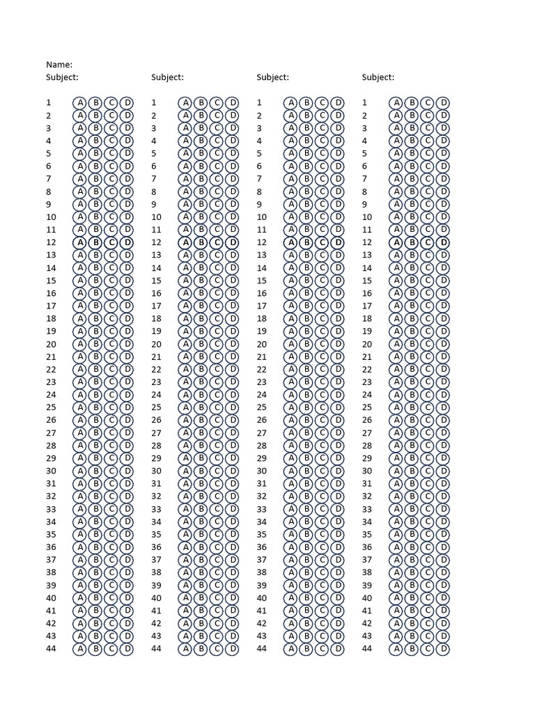 Printable Answer Sheet Templates | PDF