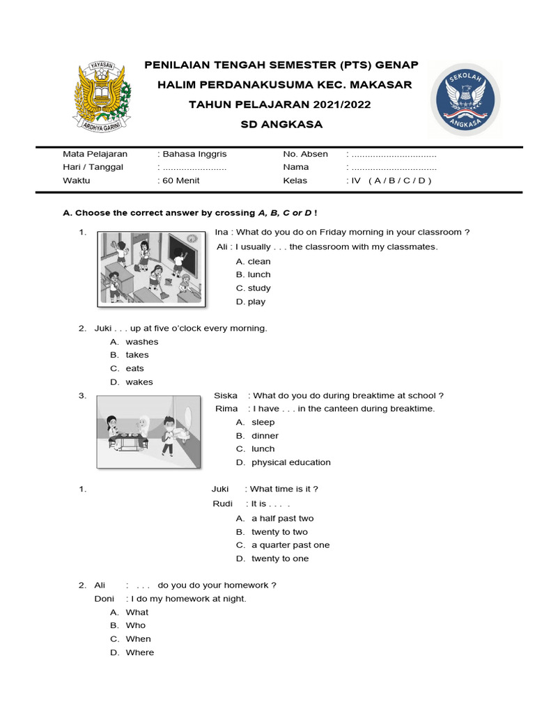Kelas 4 Soal PTS Genap Bahasa Inggris 2021-2022 | PDF | Transport