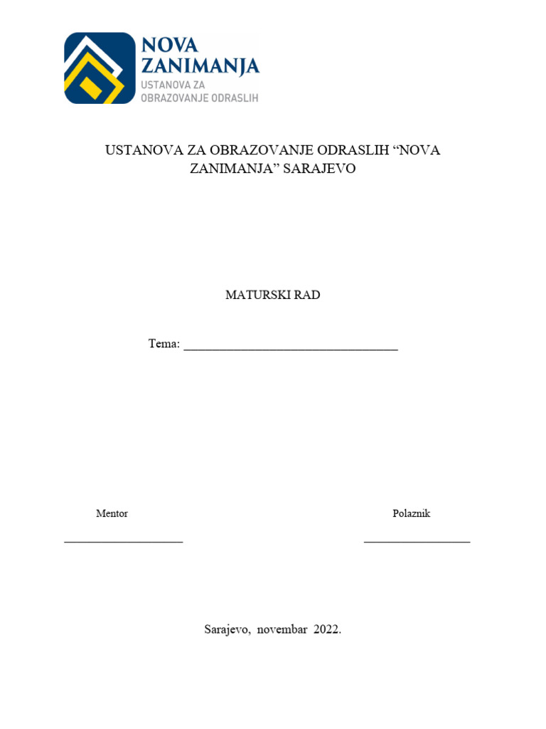 Naslovnica Za Maturski Rad | PDF