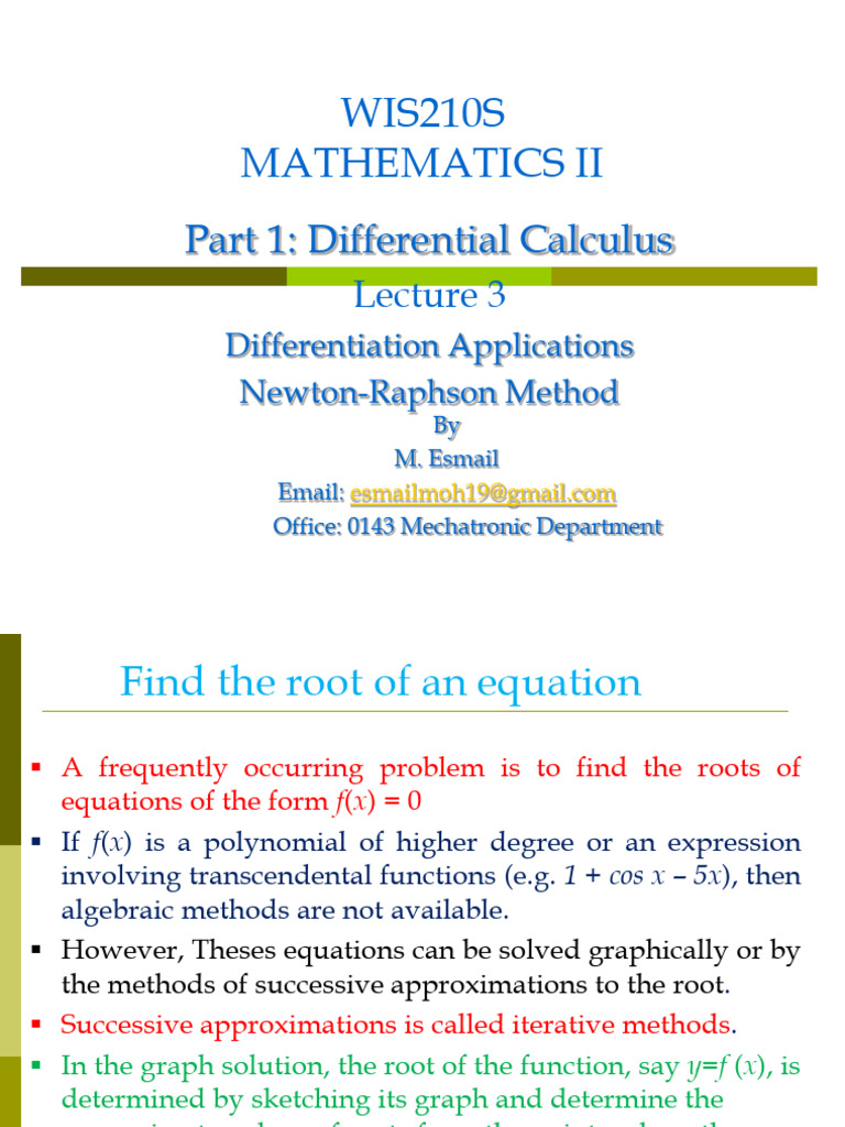 Lecture 3 - Differentiation Applications | PDF | Zero Of A Function | Equations