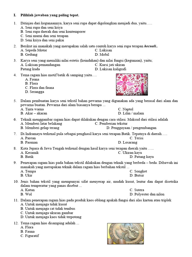 Soal PAT Seni Budaya Kelas 7 Sem.2 | PDF