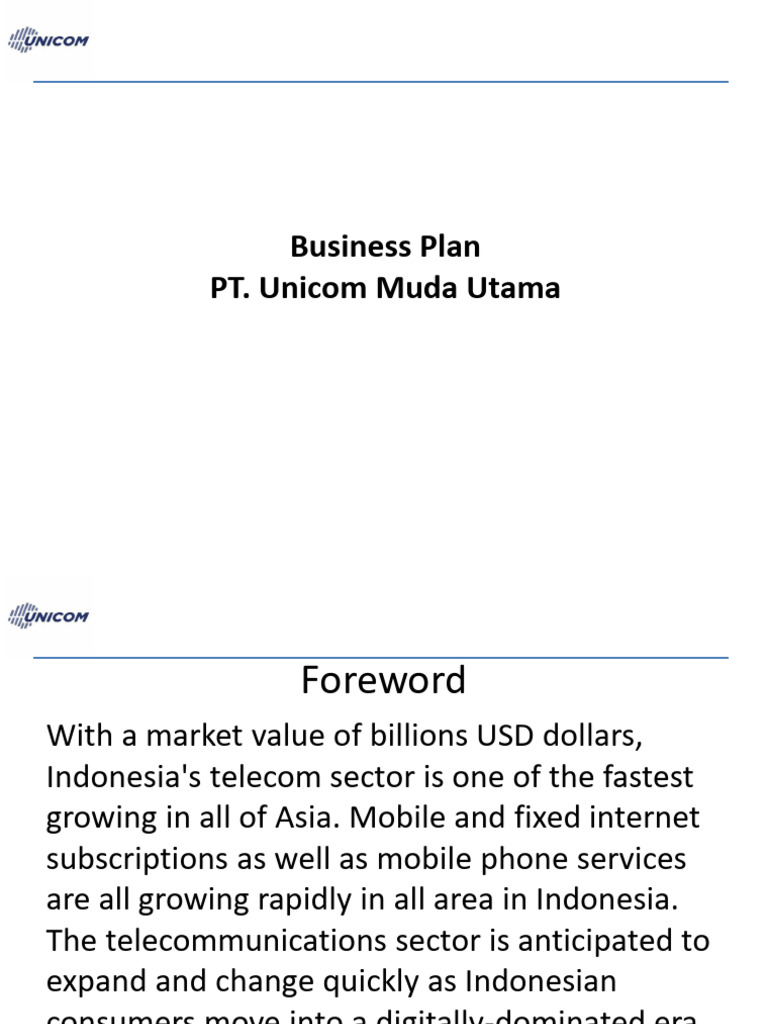 Business Plan PT. Unicom Muda Utama (USD) | PDF | Telecommunications | Internet