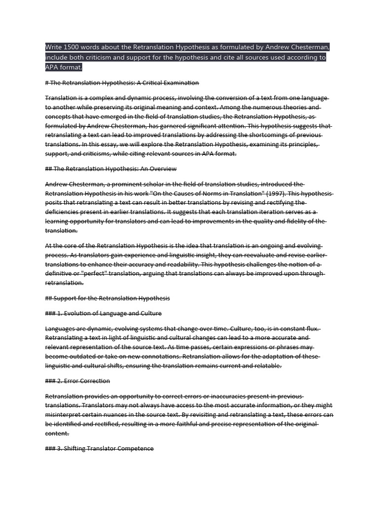 The Retranslation Hypothesis Andrew Chesterman - Pro and Cons | PDF ...