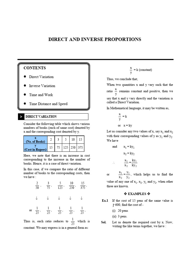 Direct and Inverse Proportions | PDF | Speed | Metrology