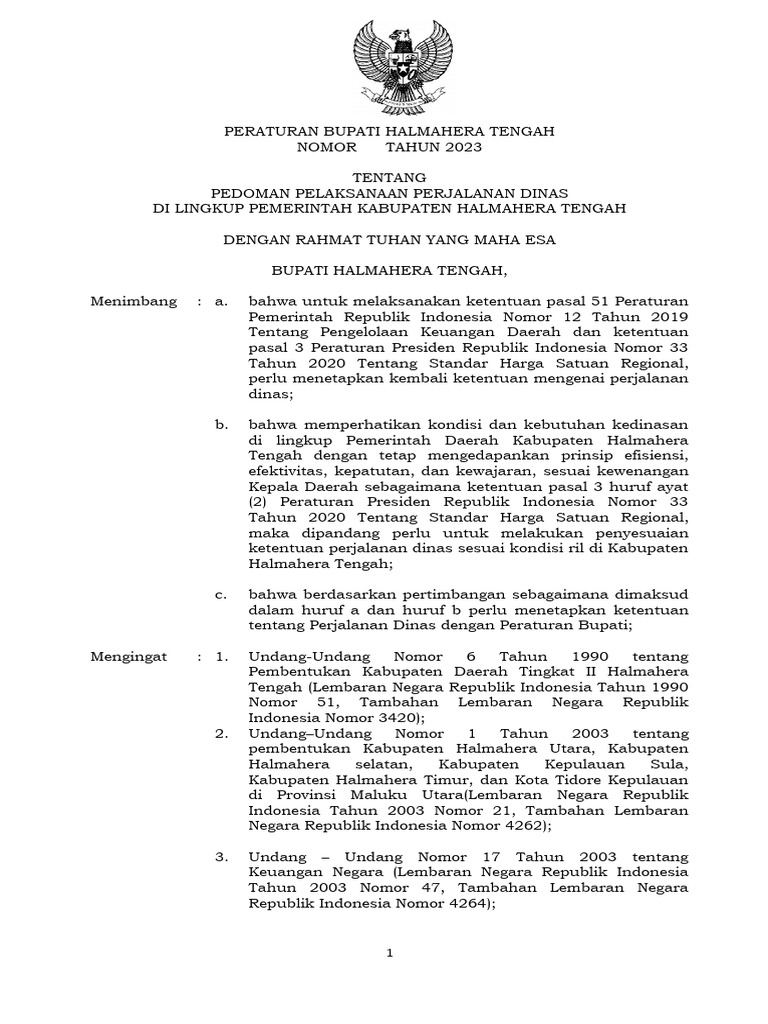 Perbup Perjalanan Dinas - 2024 | PDF